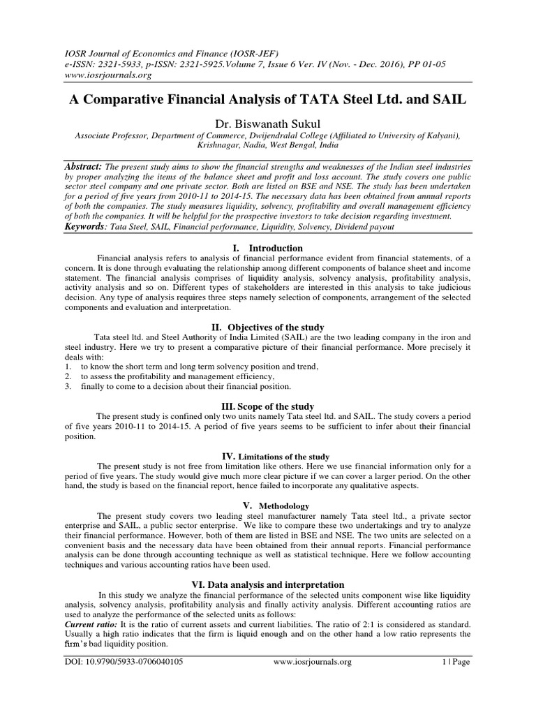 A Comparative Financial Analysis of Tata Steel LTD and Sail | Download Free PDF | Equity ...