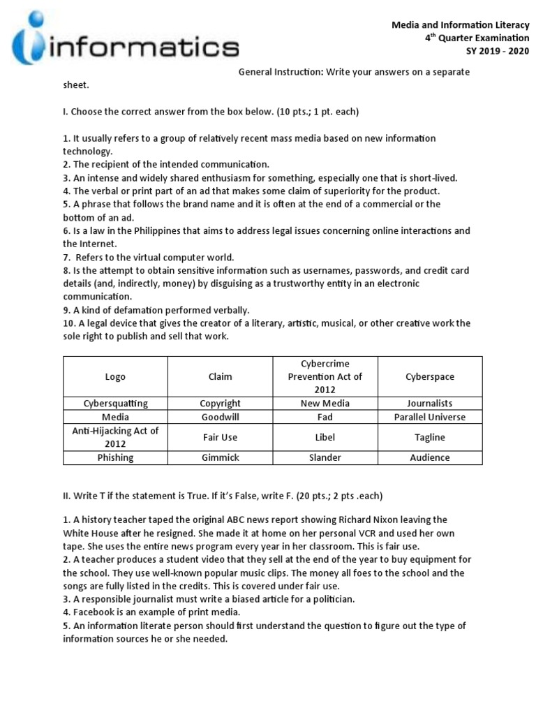 Media and Information Literacy - FinalExam | PDF | Social Media ...