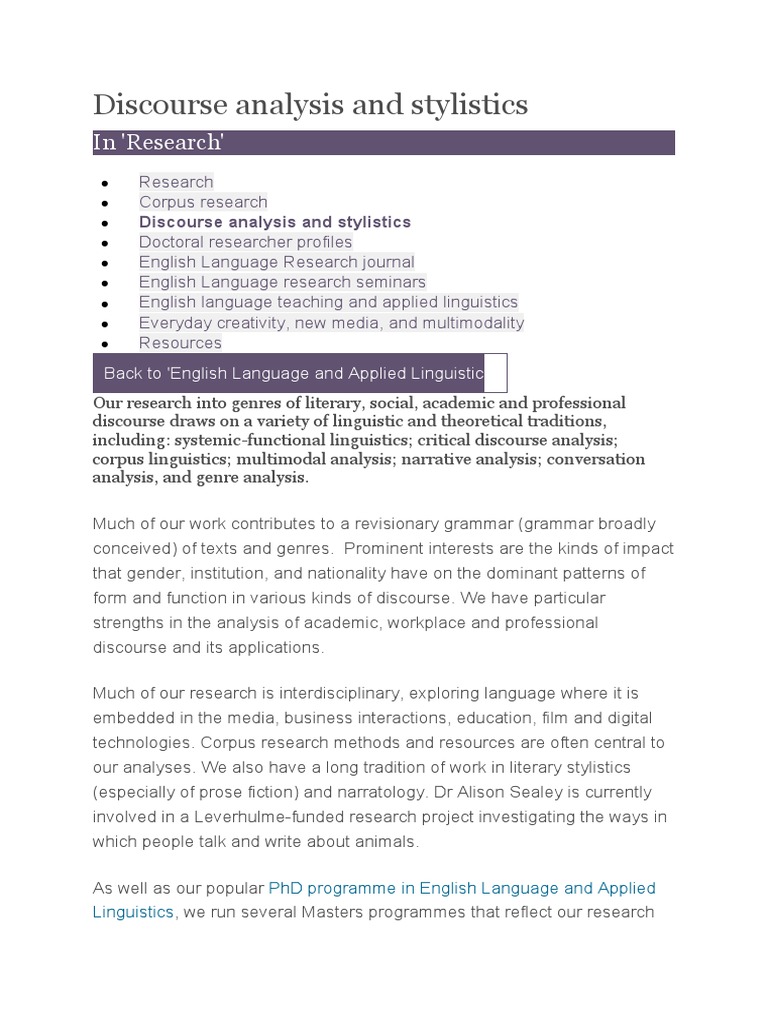 Discourse Analysis And Stylistics Pdf Linguistics Cognition