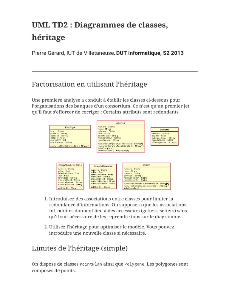 UML TD2 - Diagrammes de Classes, Héritage | PDF | Langage de Modélisation Unifié | Enseignement ...