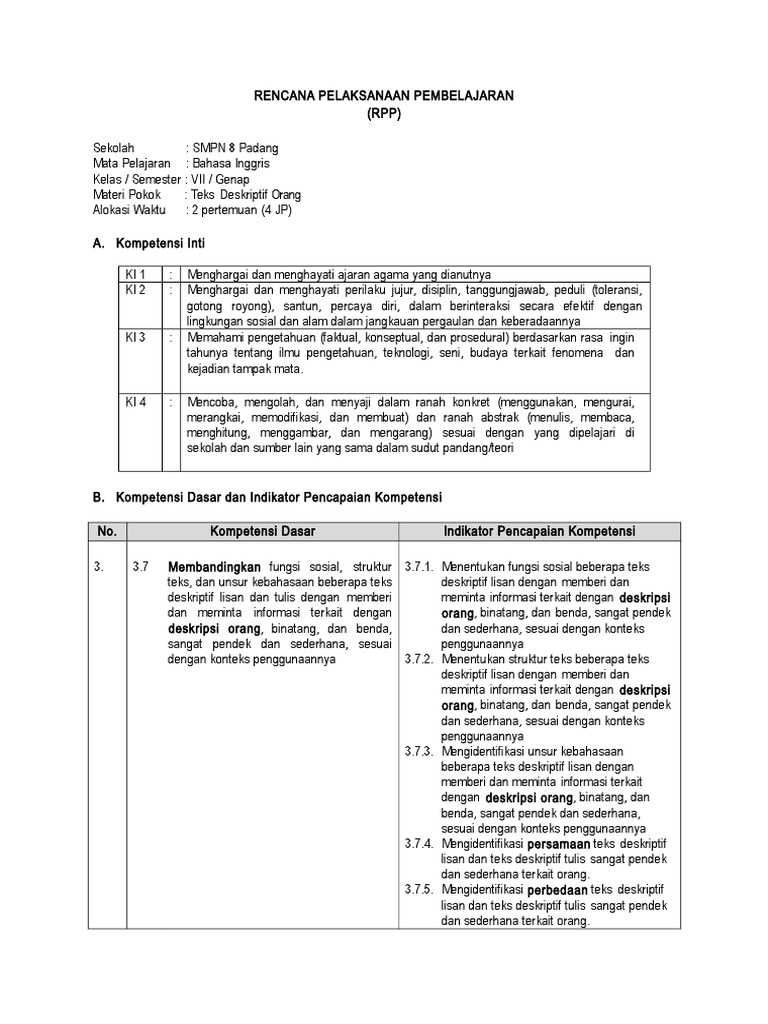 Contoh RPP Kd. 3.7 Integrasi PPK Dan Literasi | PDF | Seni & Disiplin ...