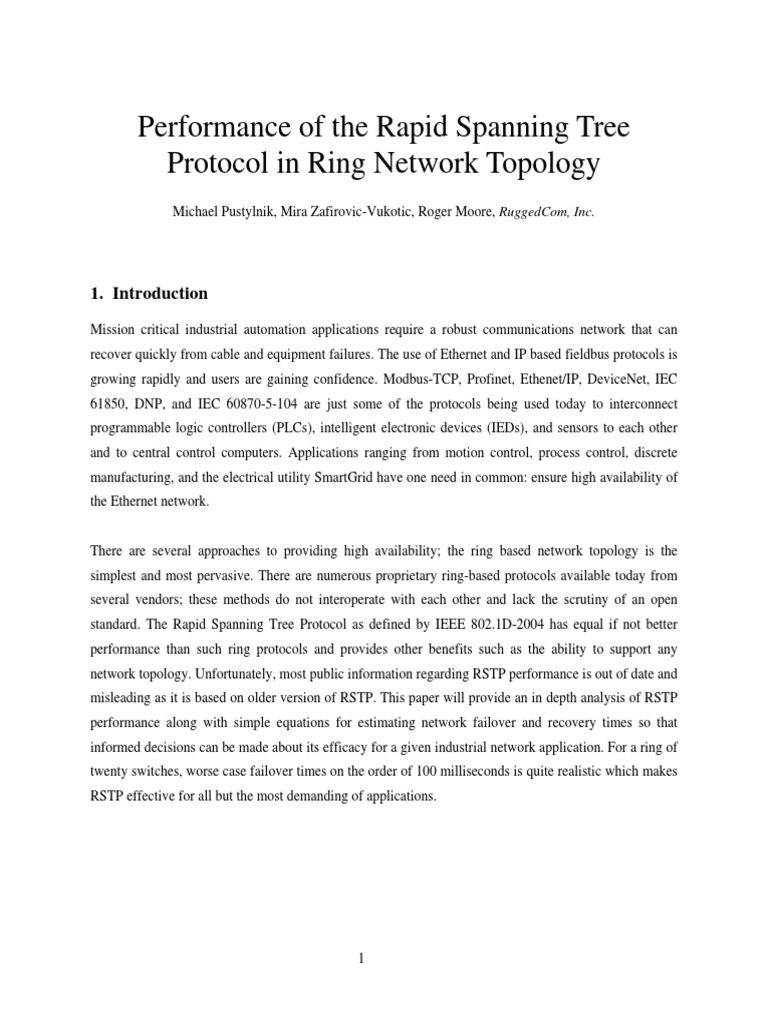 Performance of Rapid Spanning Tree Protocol in Ring Network Topology ...