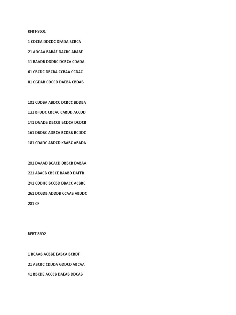 RFBT Exam Codes and Answers | PDF | Technology & Engineering | Computers