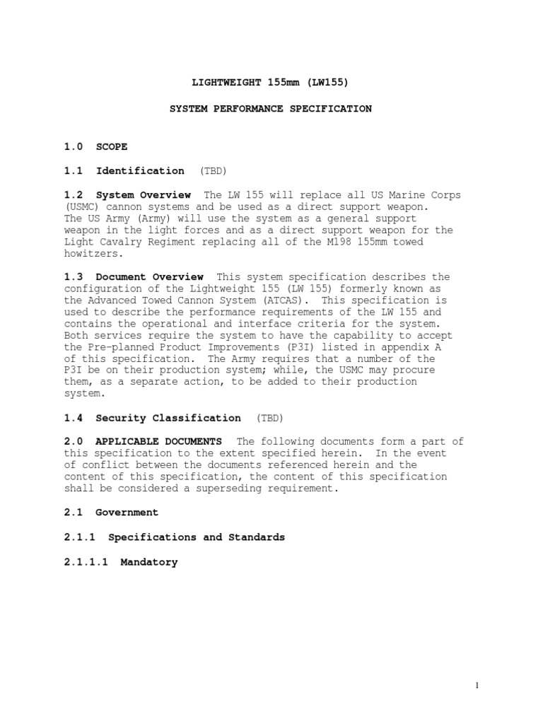 System Spec and LIM Stds For 155mm Gun PDF | PDF | Artillery | Hazards