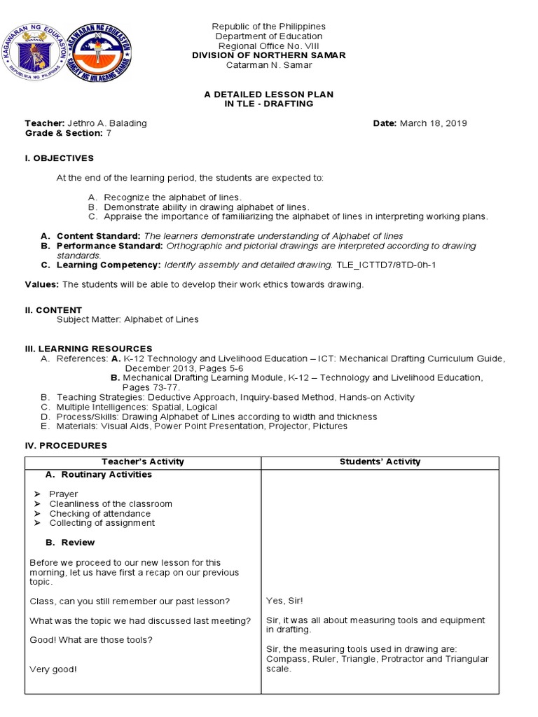 Detailed Lesson Plan: Alphabet of Lines | PDF | Lesson Plan | Education ...