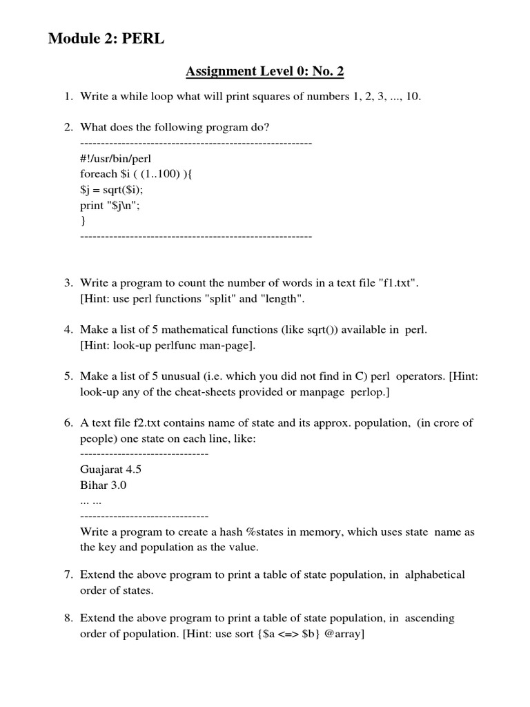 Perl Assignment Level 0-2 | PDF