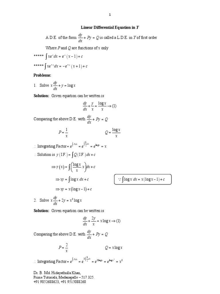 Differential Equations - Lde in y | PDF | Equations | Algebra