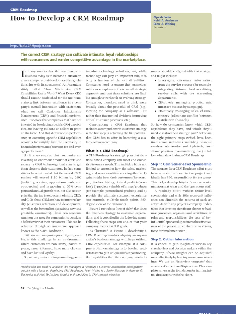 How To Develop A CRM Roadmap | PDF | Strategic Management | Sales