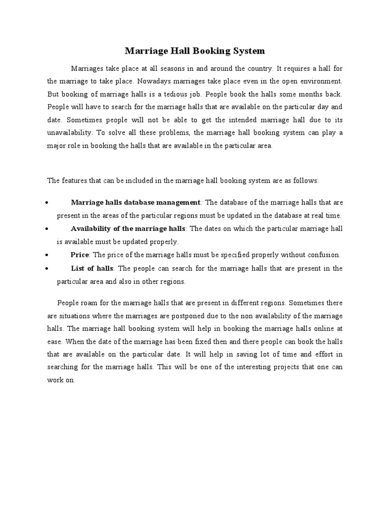 Marriage Hall Booking System | PDF