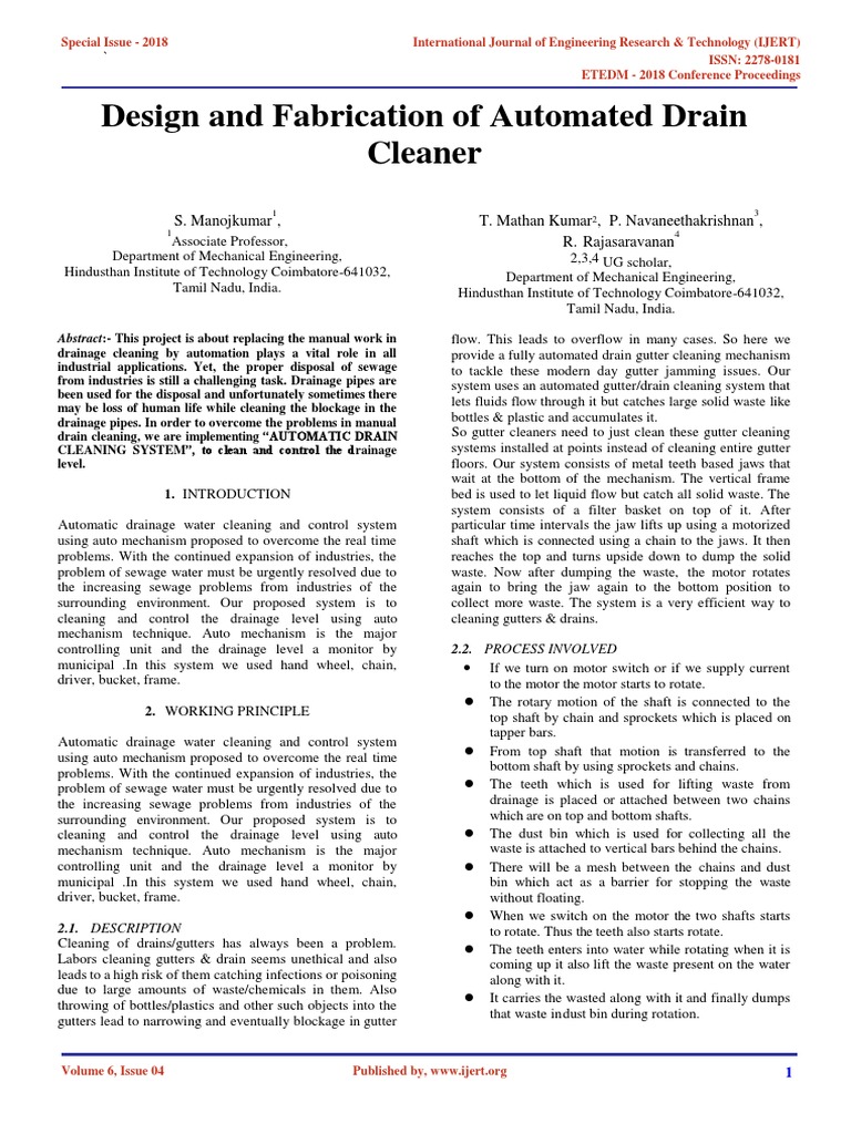 Design and Fabrication of Automated Drain Cleaner IJERTCONV6IS04051 PDF ...
