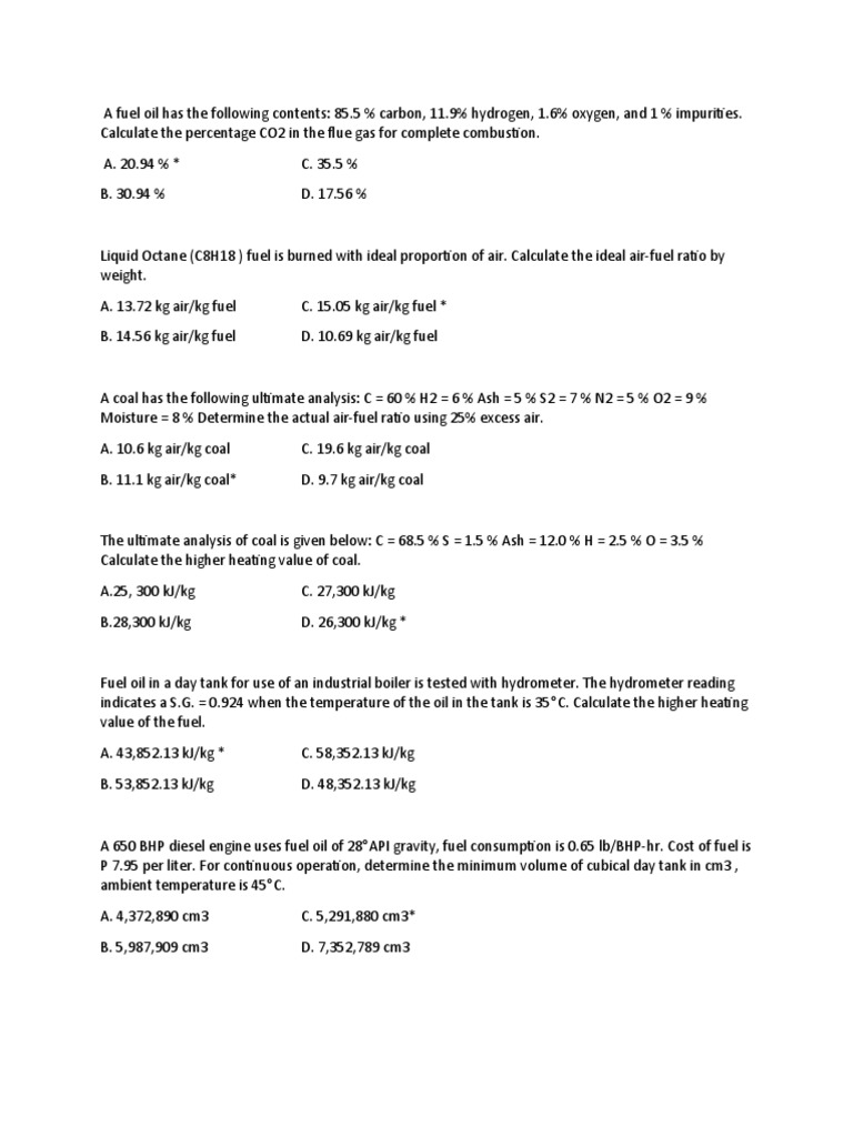 Questions Combustion | PDF | Combustion | Fuels