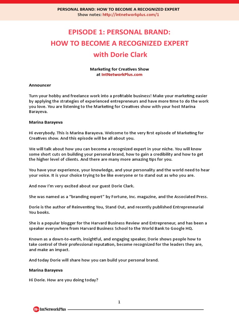 How To Become A Recognized Expert With Dorie Clark | PDF | Expert | Brand