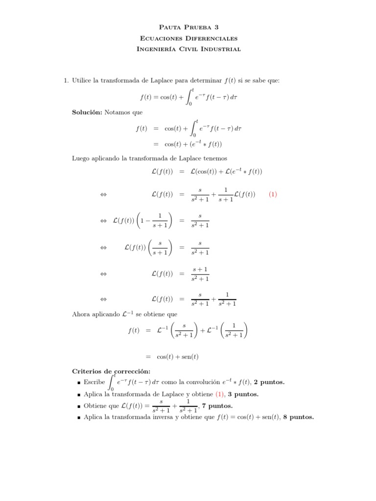 Pauta Prueba 3 Edo | PDF | Transformada de Laplace | Física teórica