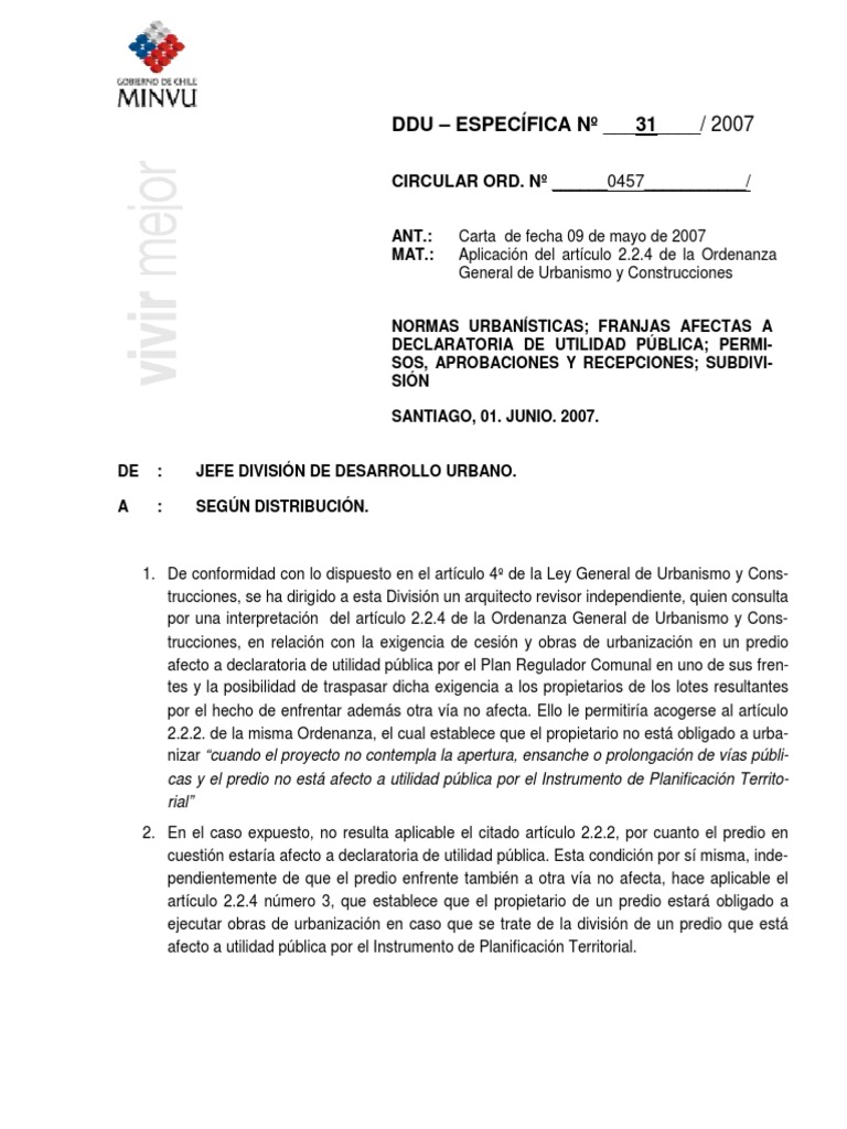 Ddu Especifica 31 Relacion A Obligacion de Urbanziacion | PDF | Urbanismo