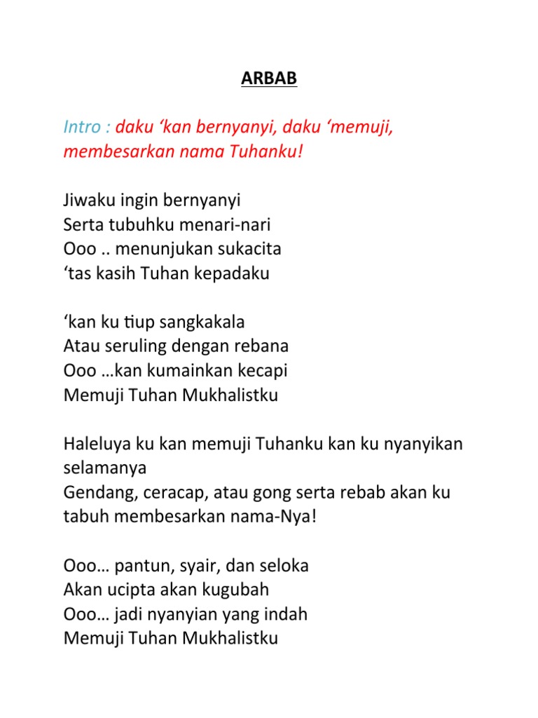 Lirik Lagu Rohani Arbab | PDF | Seni & Disiplin Bahasa | Seni