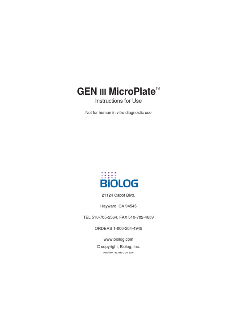 00P 185 GEN III MicroPlate IFU | PDF | Organisms | Microbiology