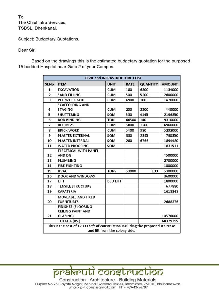 Budgetary Quotation Prakruti | PDF | Building Engineering | Economic ...