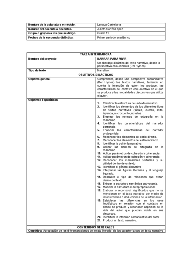 Secuencia Didáctica: Texto Narrativo en Primaria | PDF | Narrativa ...