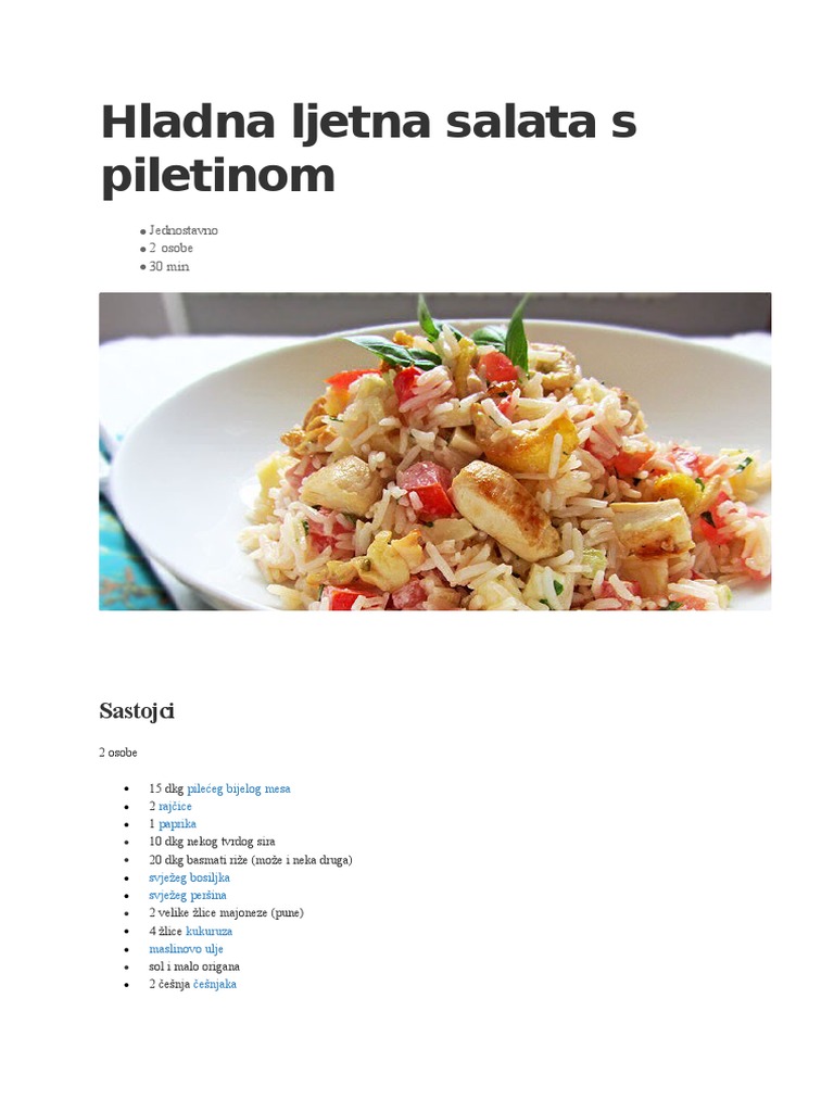 Hladna Ljetna Salata S Piletinom | PDF