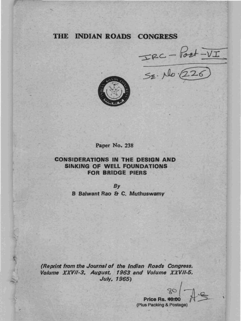 IRC - SP Well Foundation by Balwant Rao PDF | PDF | Force | Soil