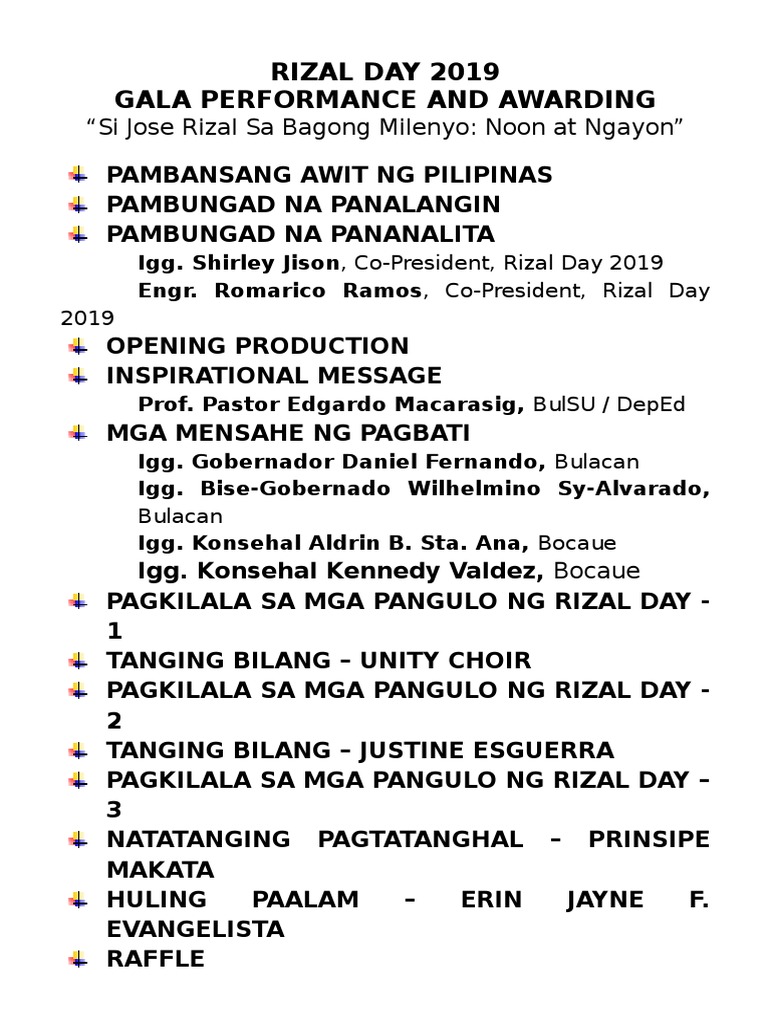 Rizal Day - Program Gala - 5R Size | PDF