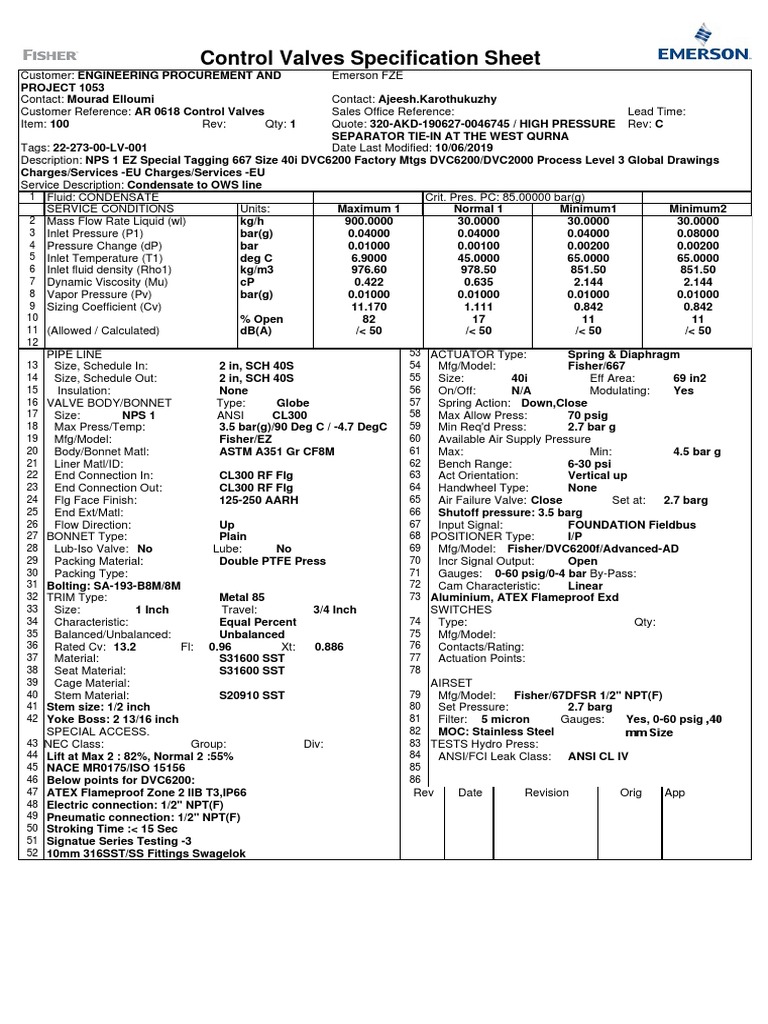 1-Fisher Specification and Sizing Sheets - RevC | PDF | Fluid Dynamics ...