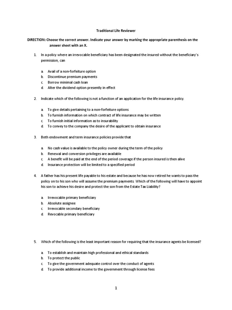 IC Exam Reviewer For TRAD | PDF | Life Insurance | Insurance