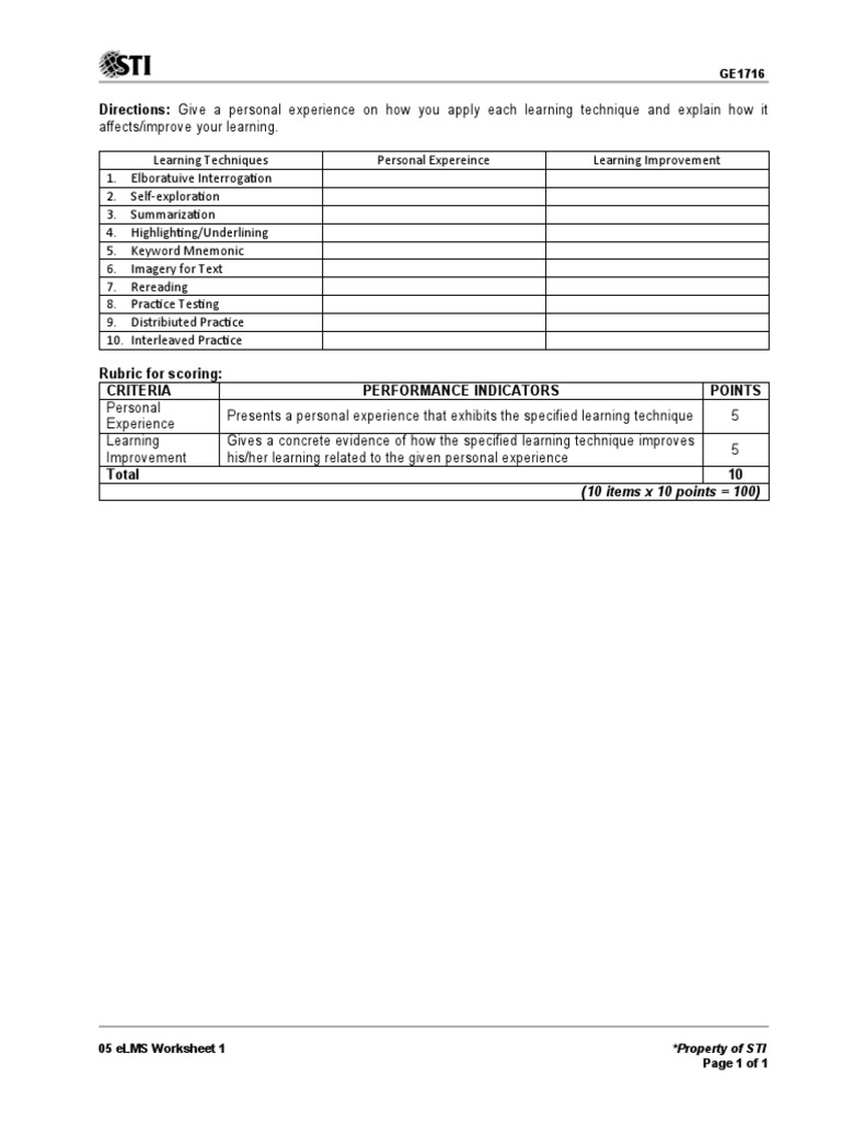 05 eLMS Worksheet 1 | PDF
