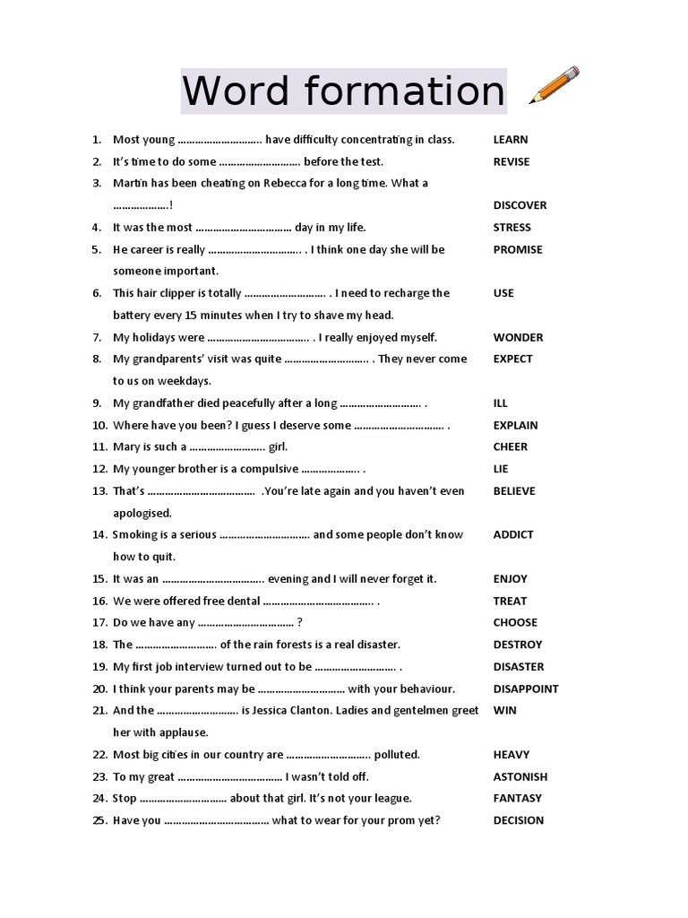 Word Formation Exercises and Answers | PDF | Home & Garden
