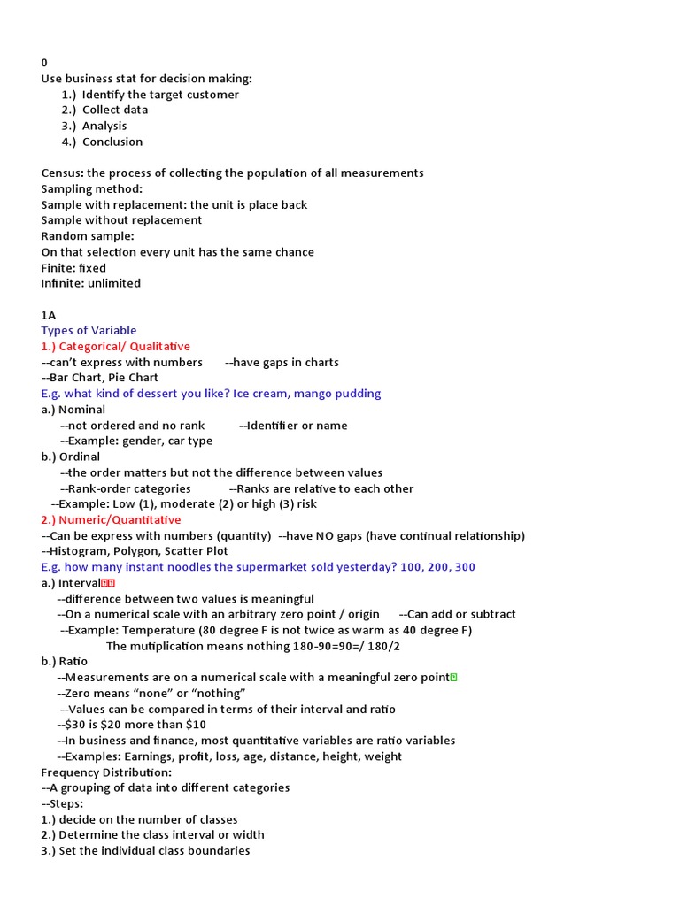 ISOM Cheat Sheet 1 | PDF | Mean | Level Of Measurement