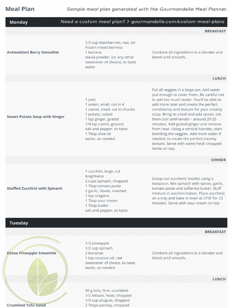 Weekly Vegetarian Meal Plan For Students by Gourmandelle | PDF