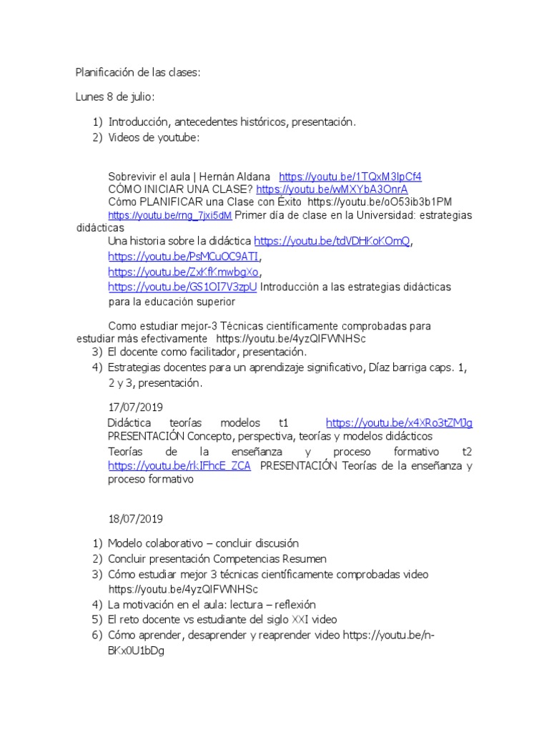Planificación de Las Clases | PDF | Habilidades de estudio | Maestros