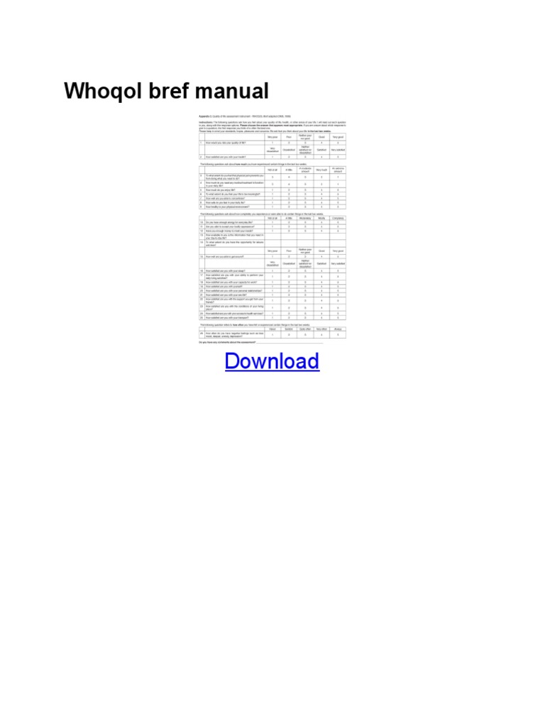 Whoqol Bref Manual | PDF | Quality Of Life | Psychology