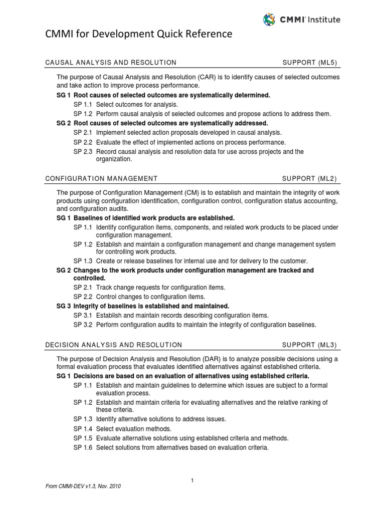 CMMI-DEV Quick Ref PDF | PDF