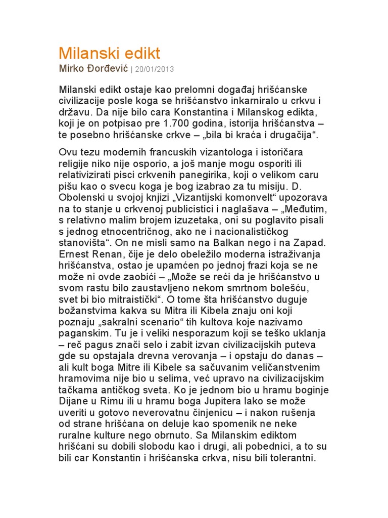 Mirko Djordjevic - Milanski Edikt | PDF