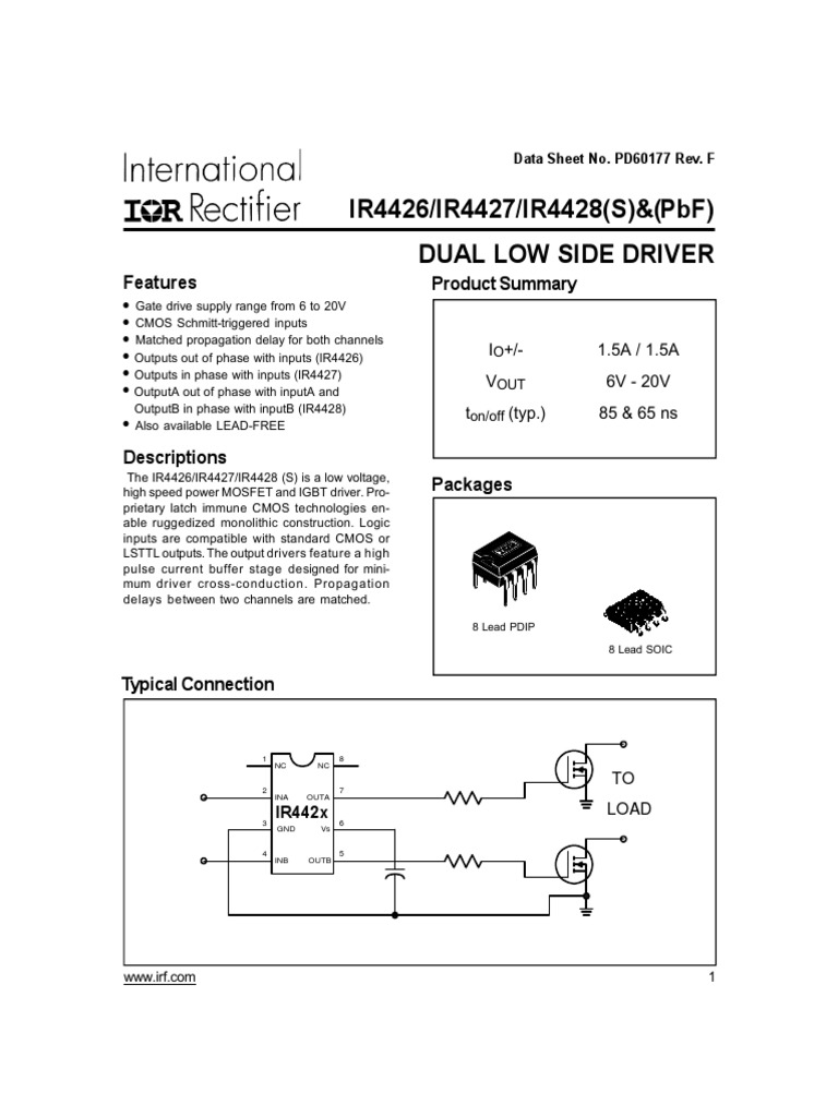 Infineon IR4426 DataSheet v01 - 00 EN PDF | PDF | Cmos | Logic Gate