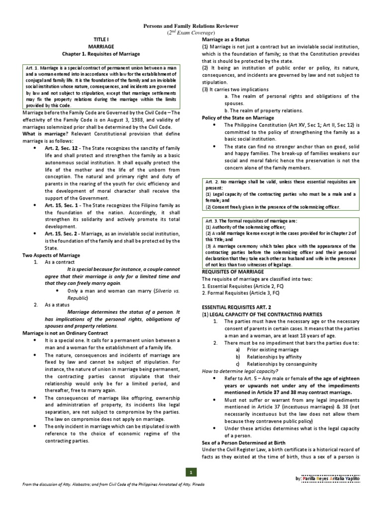 Marriage as a Foundation: An Analysis of the Essential Requisites and ...
