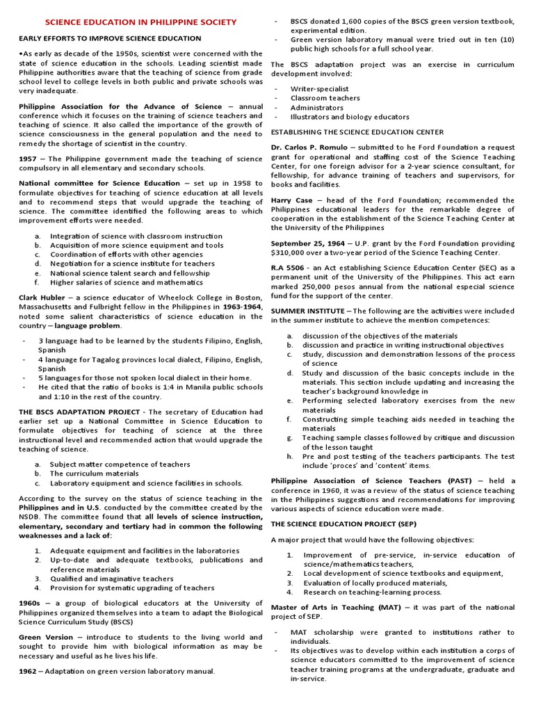 History of Science Education in the Philippines | PDF | Science ...