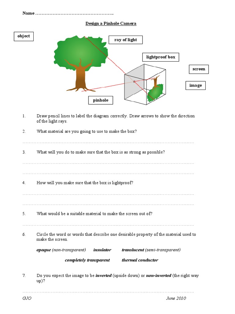 Pinhole Camera Design and Experiment Guide | PDF | Games & Activities ...