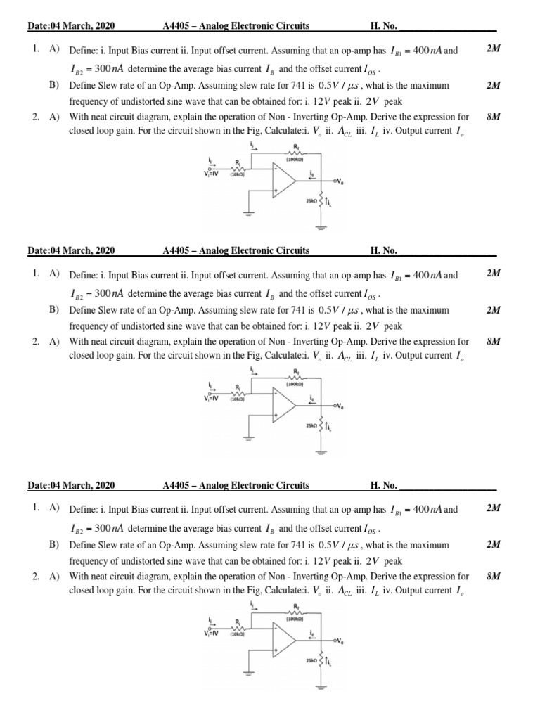 A4405 - Class Test ECE A | PDF | Operational Amplifier | Electronics