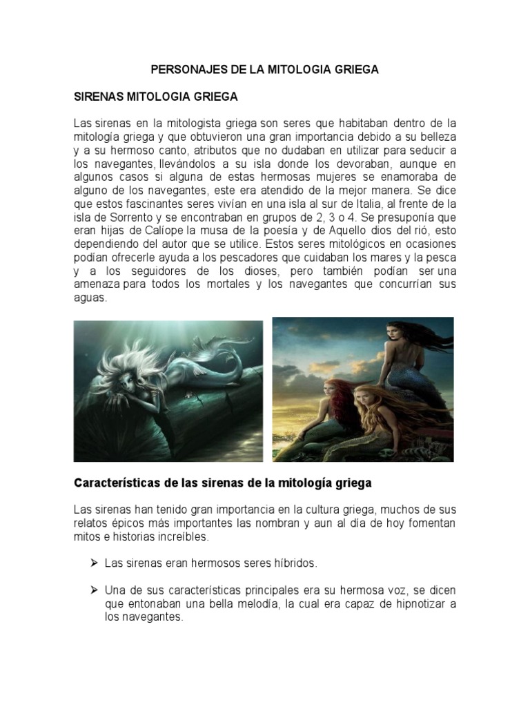 Características y mitos de las sirenas en la mitología griega | PDF ...