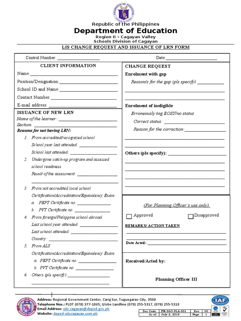 Planning Forms FM SGO PLA 001 | PDF | Communication | Cyberspace