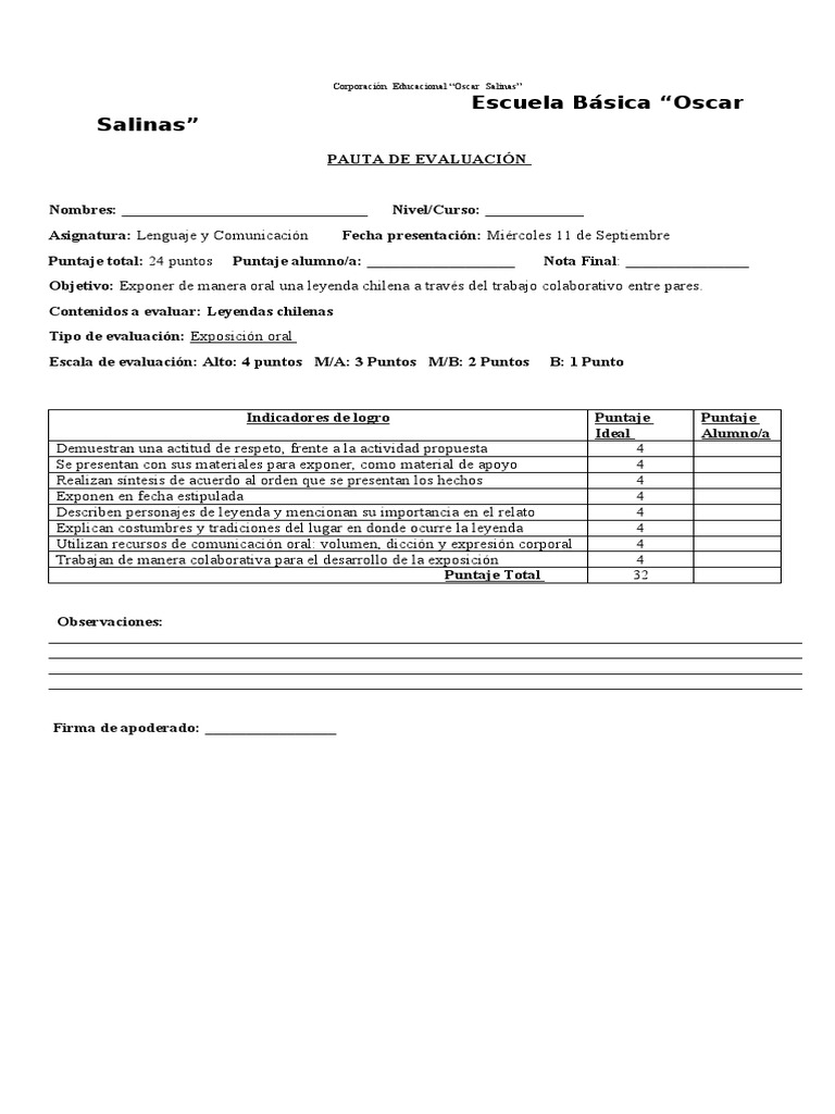 Pauta de Evaluacion Exposicion Leyendas | PDF Pauta de Evaluacion Exposicion Leyendas | PDF