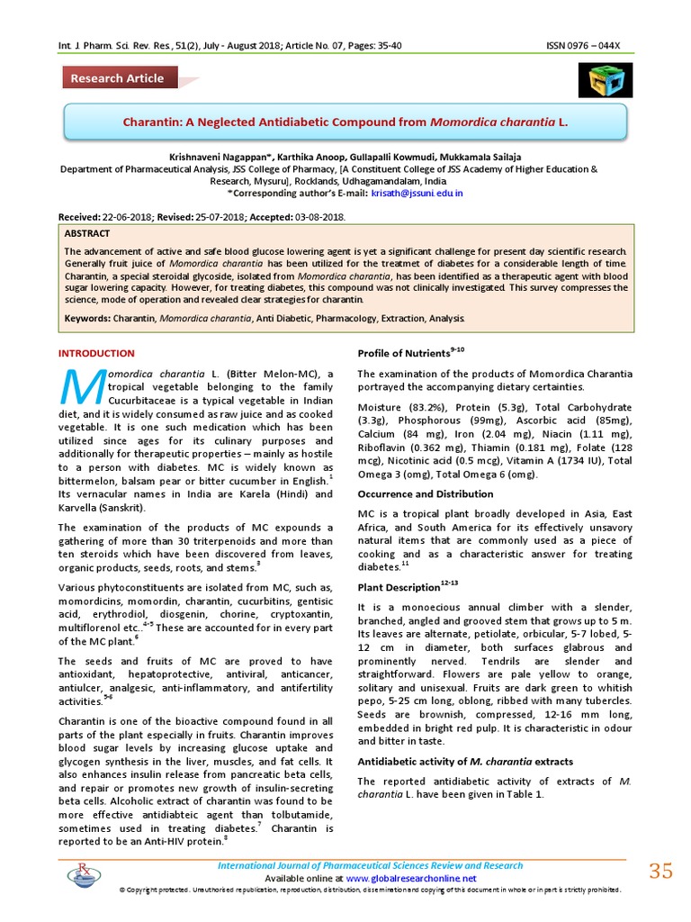 Charantin A Neglected Antidiabetic Compound From Momordica Charantia L ...