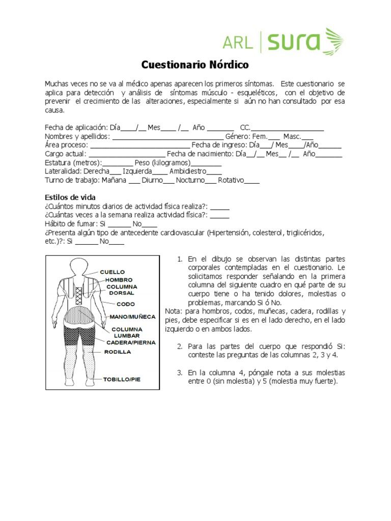 Cuestionario Nordico Ajustado | PDF | Especialidades Medicas | Medicina ...