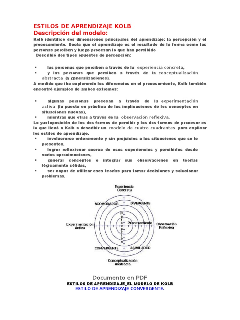 Interpretacion Estilos de Aprendizaje Kolb | PDF | Aprendiendo estilos | Aprendizaje