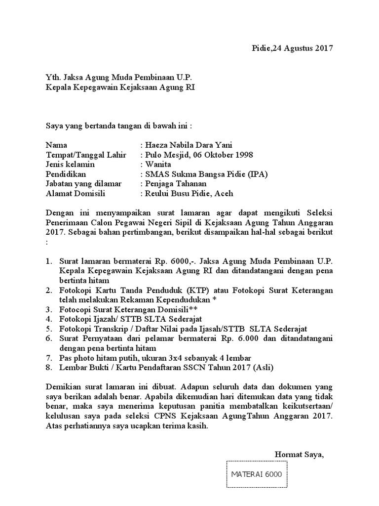 SURAT LAMARAN Eza | PDF