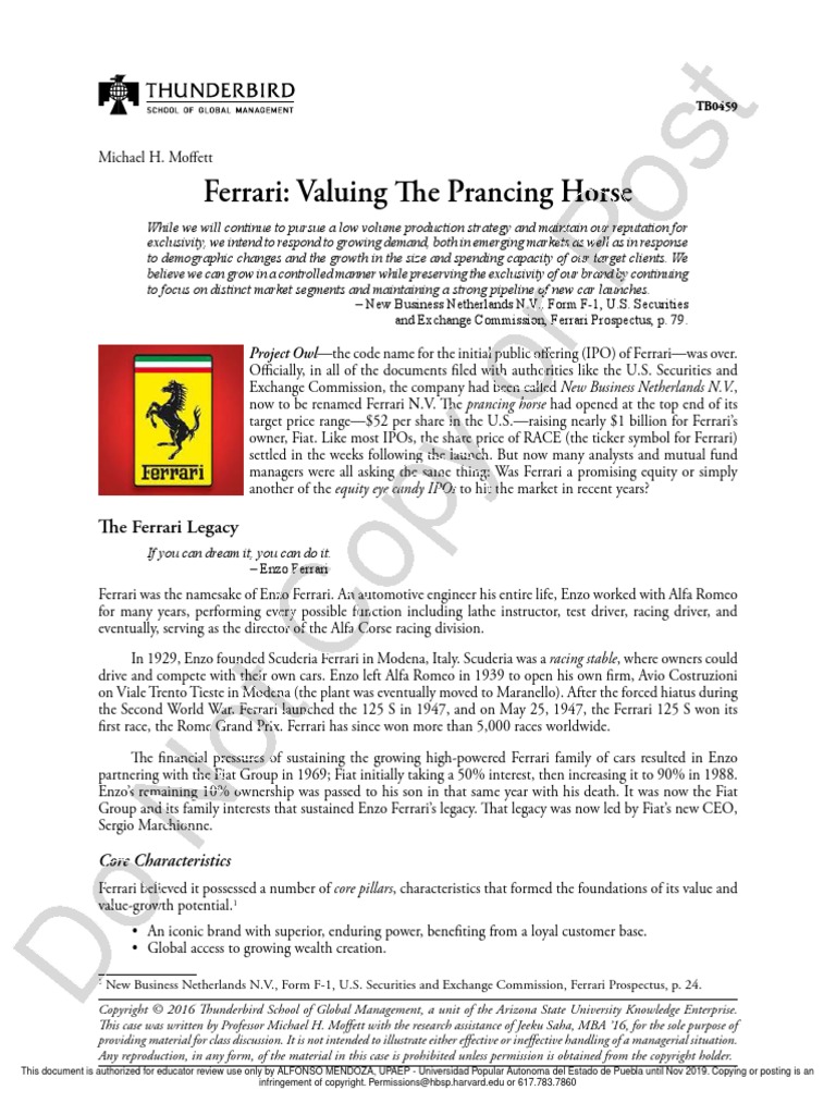 Ferrari Case Sudy | PDF | Discounted Cash Flow | Revenue