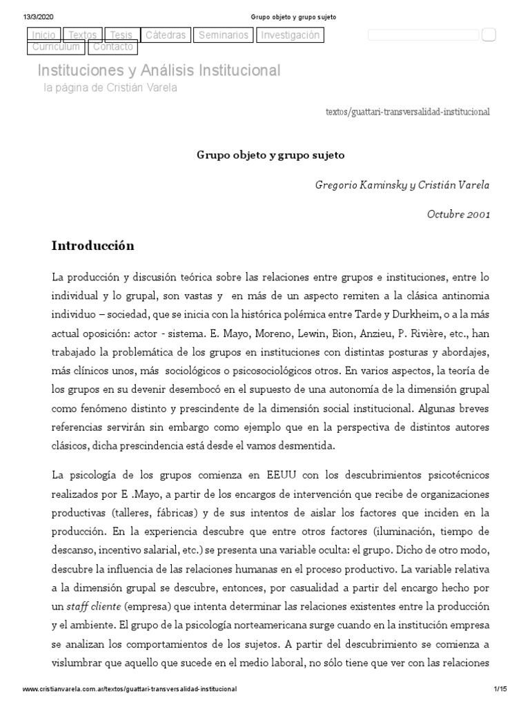 Grupo Objeto y Grupo Sujeto | PDF | Temor | Institución