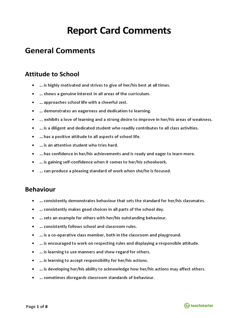 Report Card Comments Adobe Reader - 24316 PDF | PDF | Reading ...